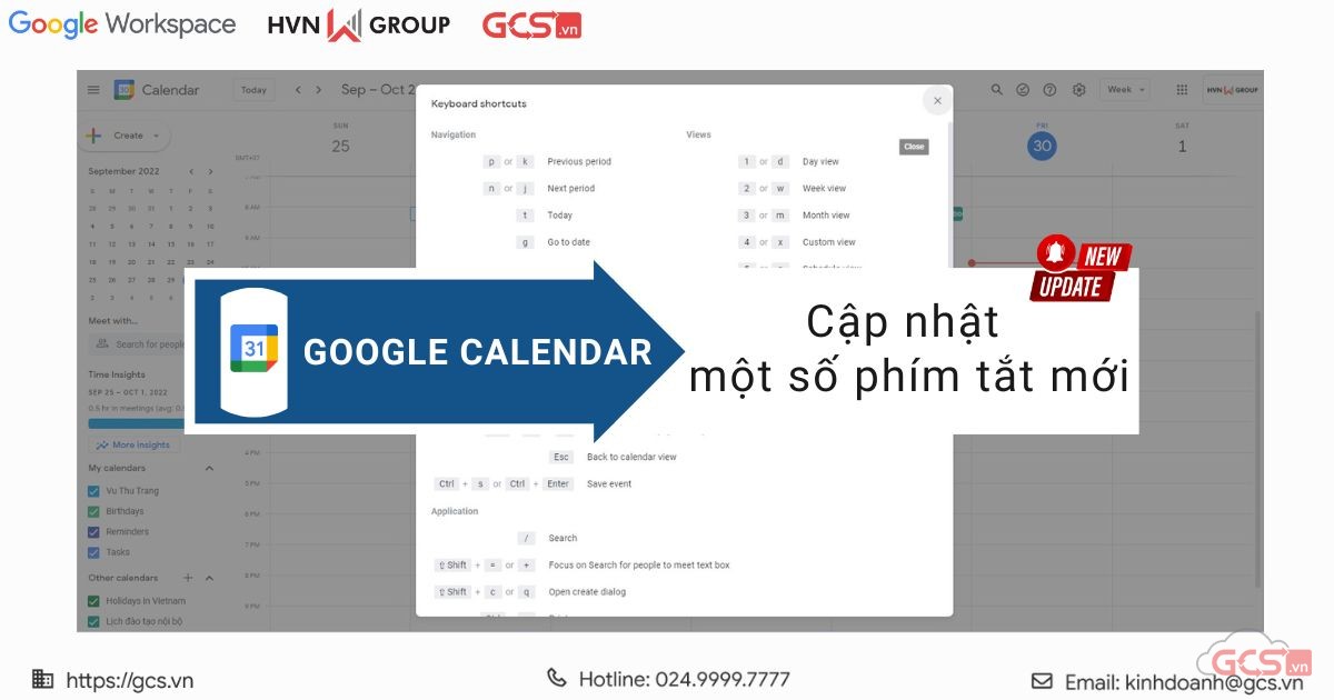 CẬP NHẬT MỘT SỐ PHÍM TẮT MỚI CHO SỰ KIỆN GOOGLE CALENDAR - googlesuite