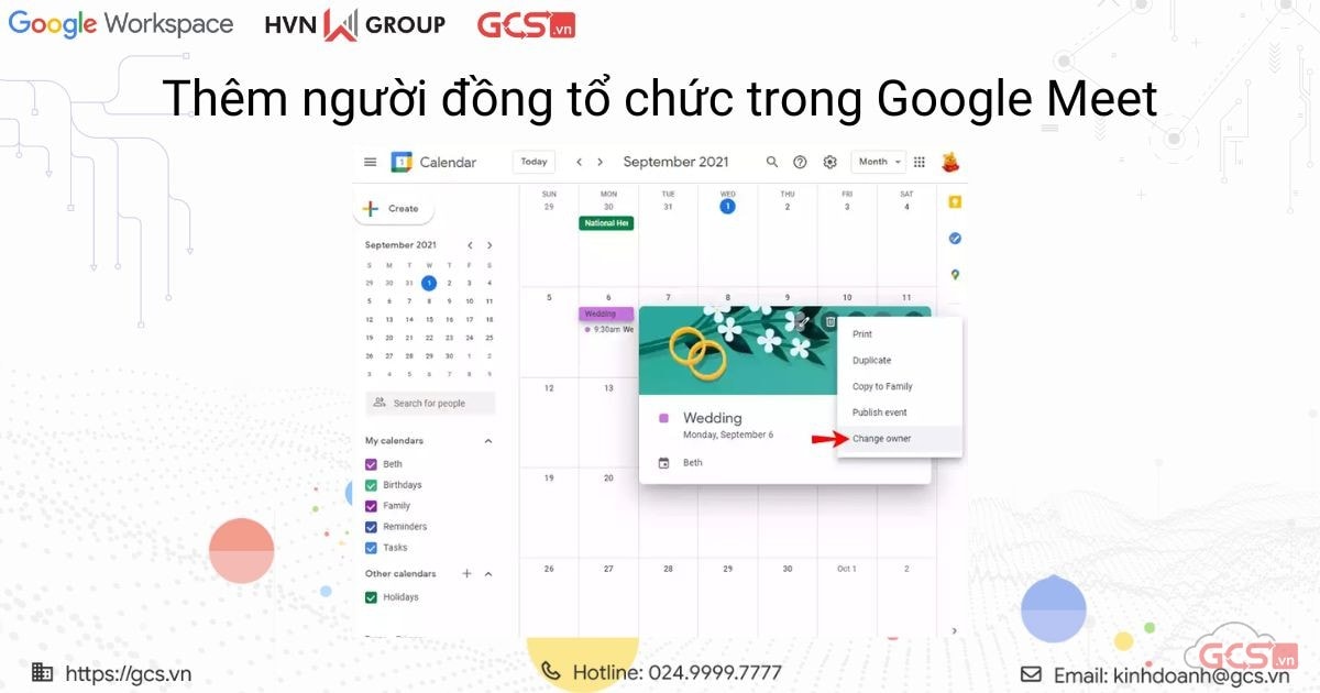CHI TIẾT CÁCH THÊM NGƯỜI ĐỒNG TỔ CHỨC TRONG GOOGLE MEET - googlesuite